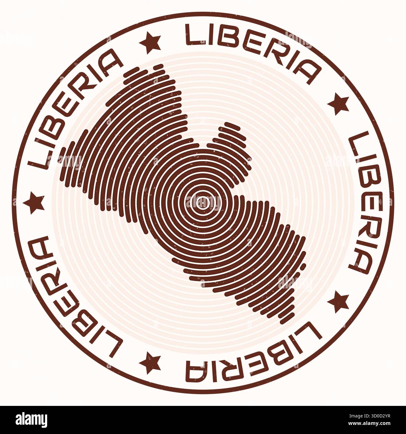 Liberia map with a round title. Country shape made of rings. "Liberia ...