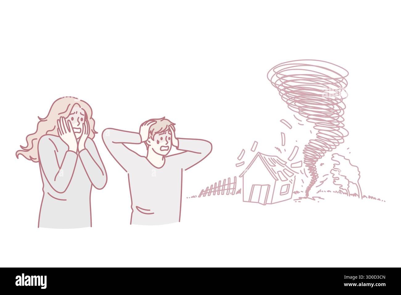 Natural disaster and tornado concept. Sad stressed frightened man and ...