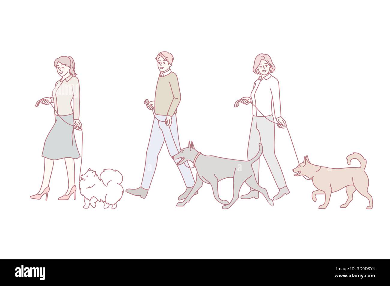People with dogs on leashes walking on canine contest. Pet owners with ...