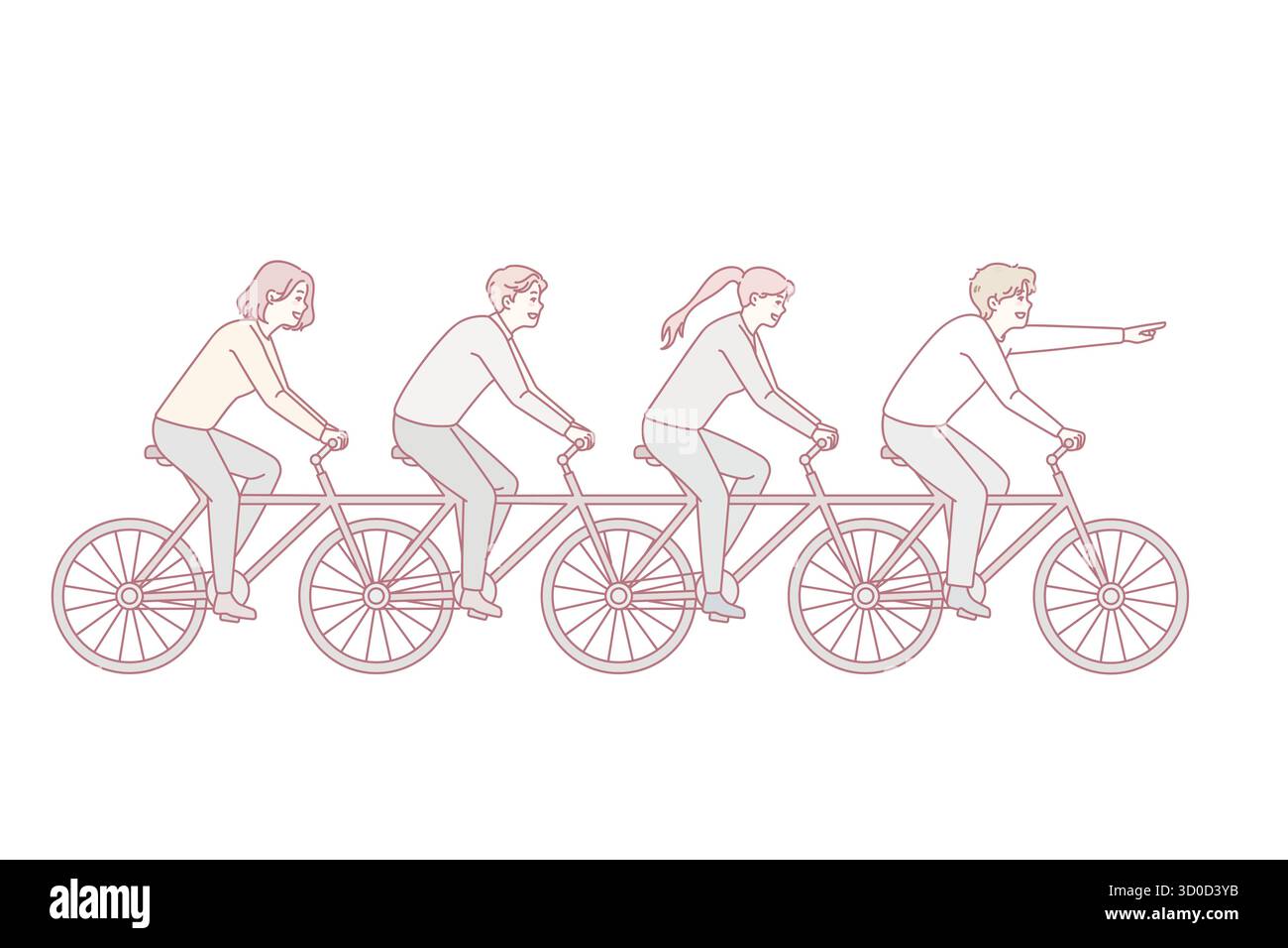 People riding one bike together. Business team on bicycle engaged in ...