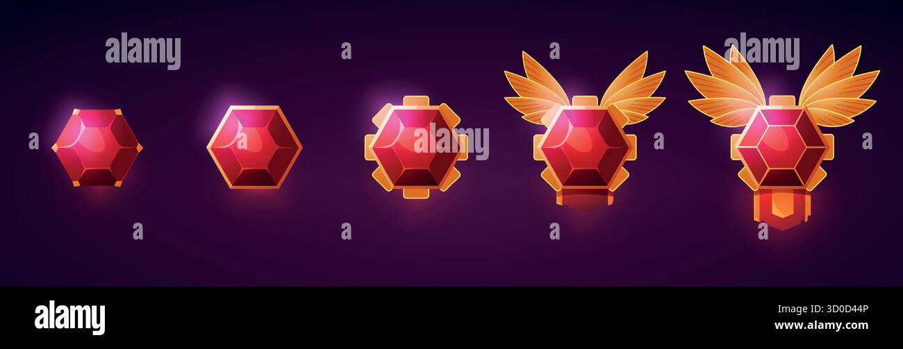 Game rank gems. Golden achievement GUI hexagon badges for video game ...