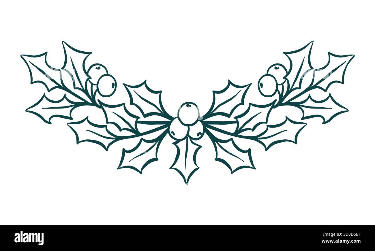 Hand drawn holly branch for holiday decorations like invitations ...