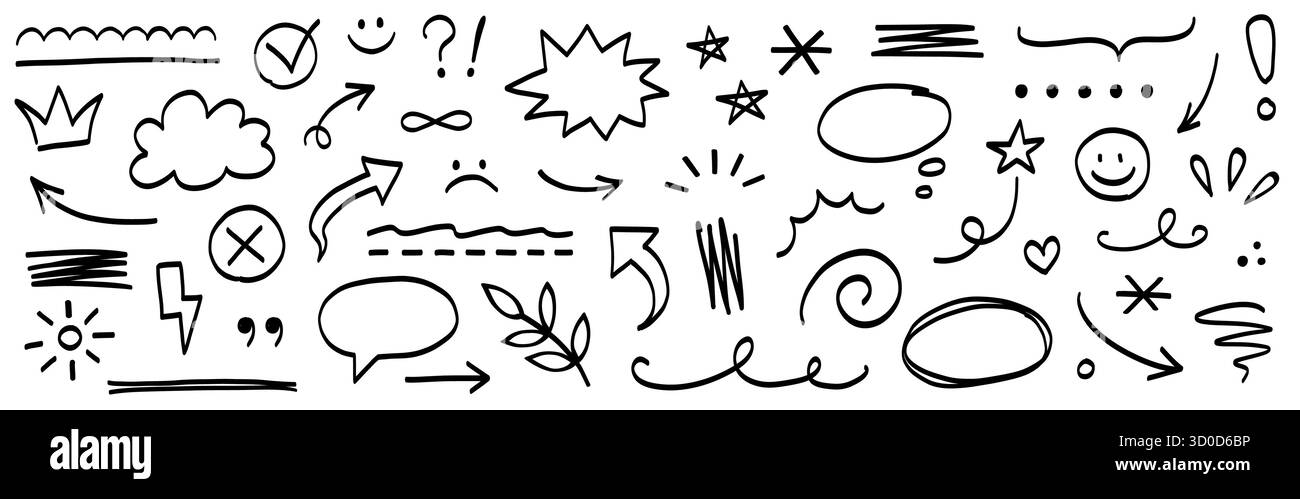 Hand line marker sketch icon set. Hand drawn marker brush stroke ...