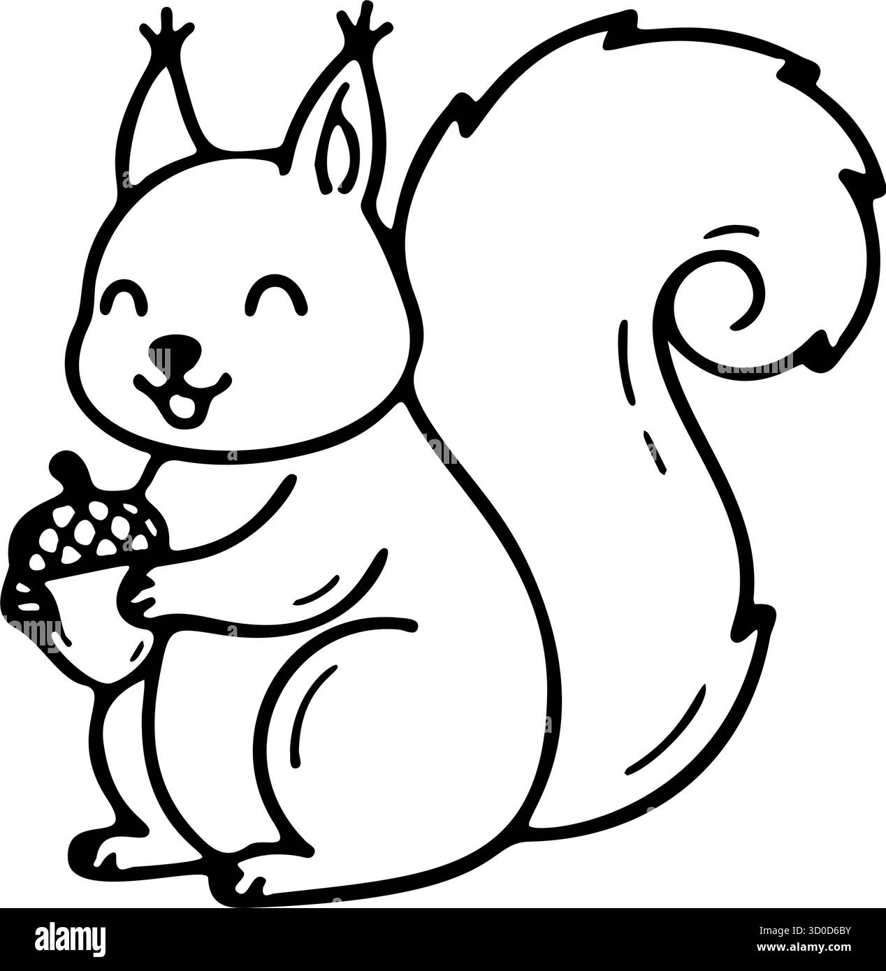 squirrel holding an acorn icon doodle hand drawn. Outline line drawing ...