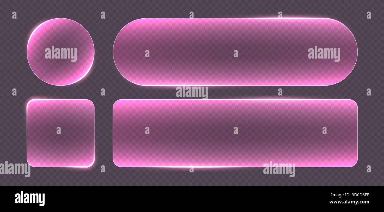 Transparent glass buttons, pink clear banners. Glowing futuristic ...