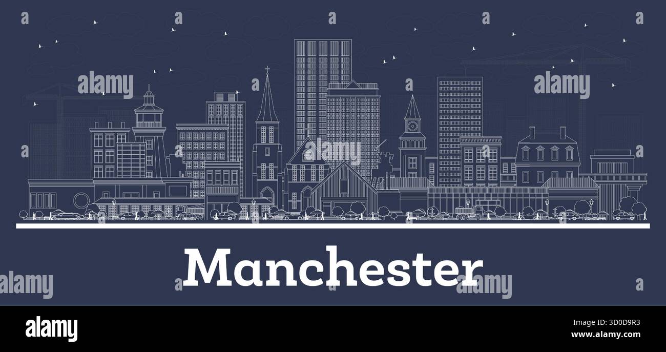 Outline Manchester New Hampshire City Skyline with white Buildings ...