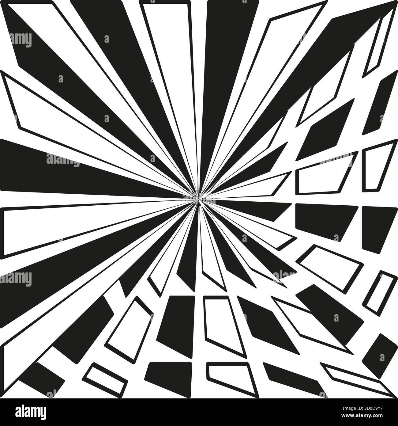 Abstract radial shapes. Black white explosion. Geometric burst pattern ...