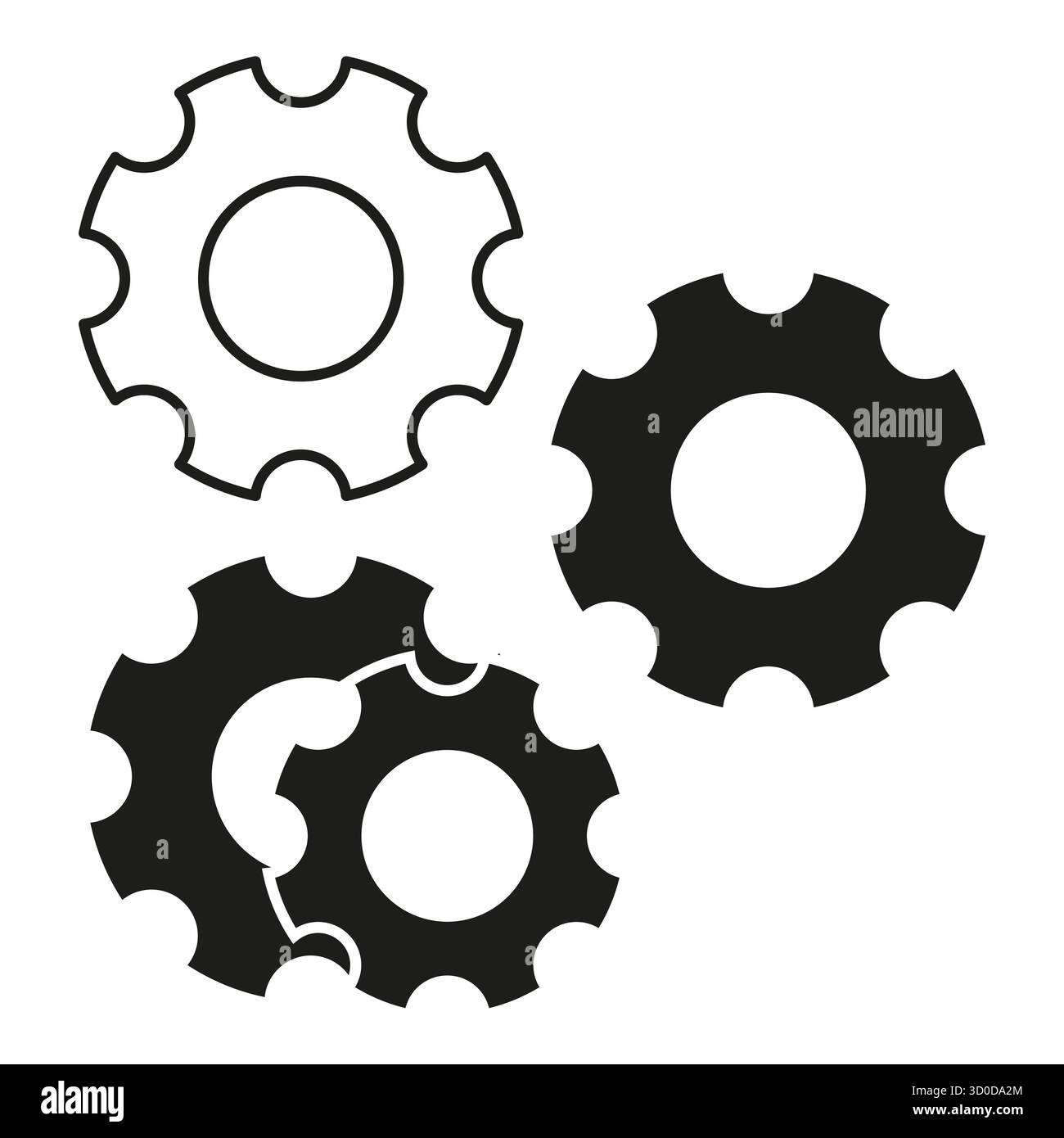 Industrial cogwheel shapes. Mechanical gear set. Three outline Vector ...