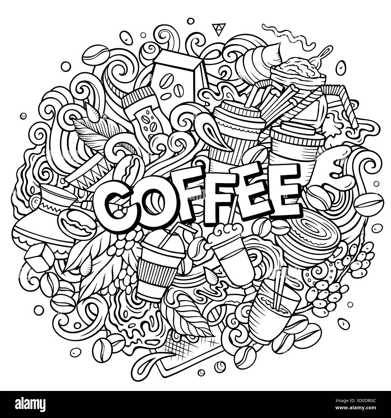 Coffee doodle cartoon funny illustration Stock Vector Image & Art - Alamy