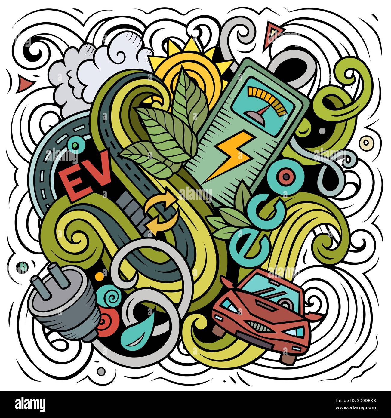 Colorful vector doodle cartoon Electric Vehicles illustration Stock ...