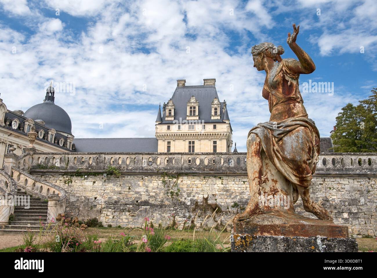 Statue and staircase of the Garden of the Duchess, Chateau of Valencay ...