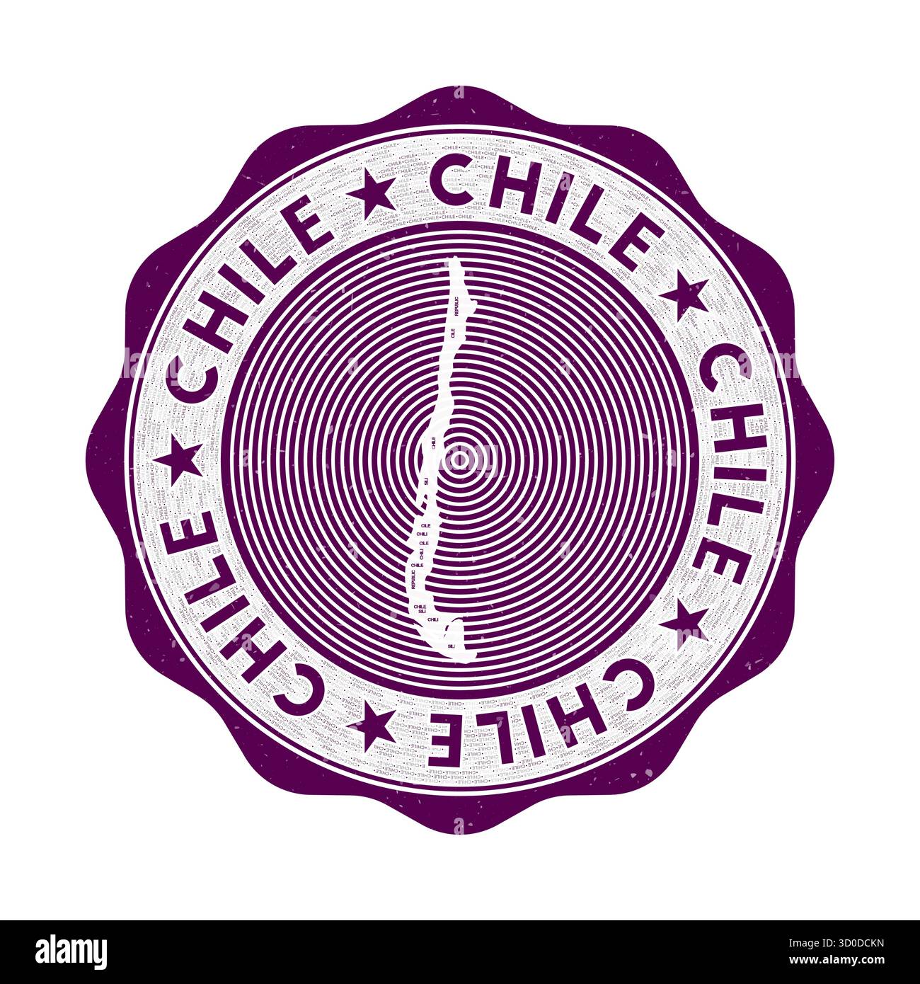 Chile seal. Country round logo with shape of Chile and country name in ...