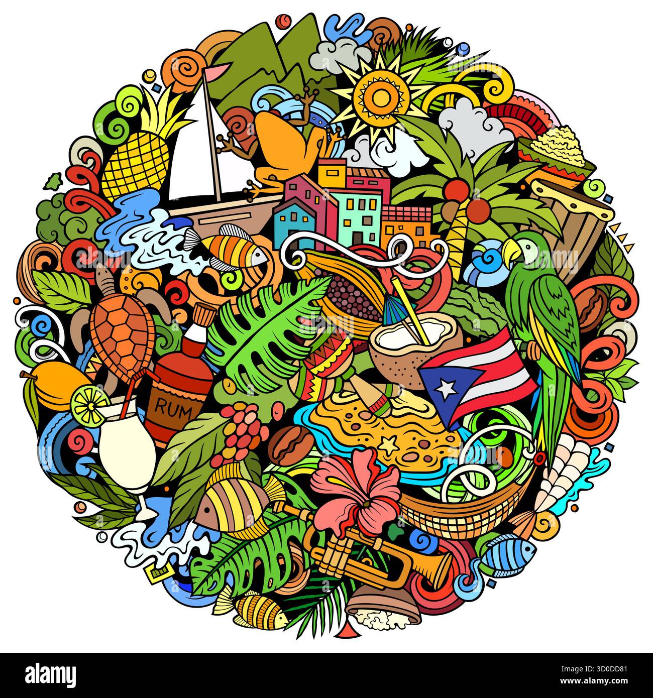 Puerto Rico cartoon circle doodle illustration Stock Vector Image & Art ...