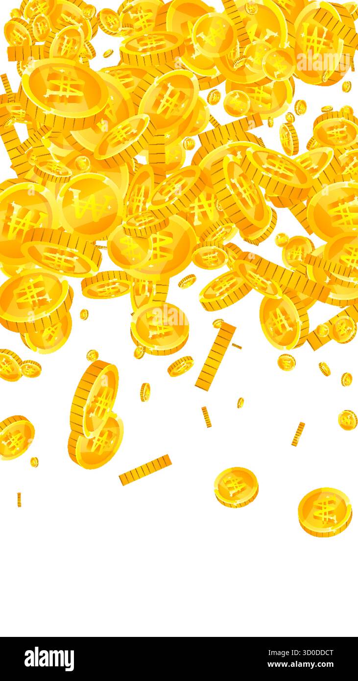 Korean won coins falling. Scattered gold WON coins. Korea money. Global ...