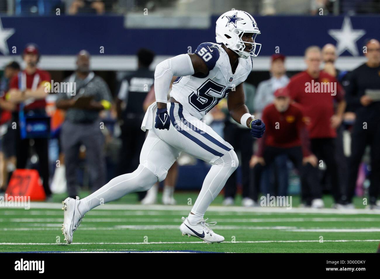 Dallas Cowboys linebacker Shemar James (50) looks to defend during a ...