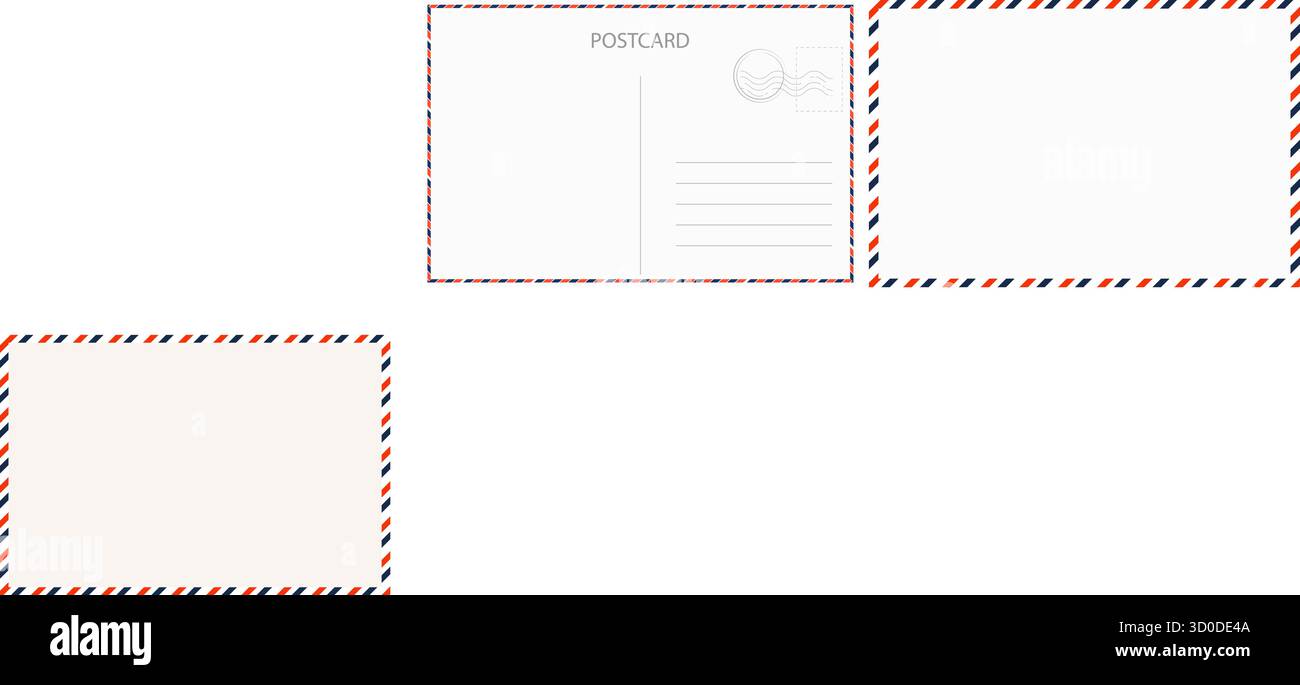 Travel card design template postcard retro background with grids, stamp ...