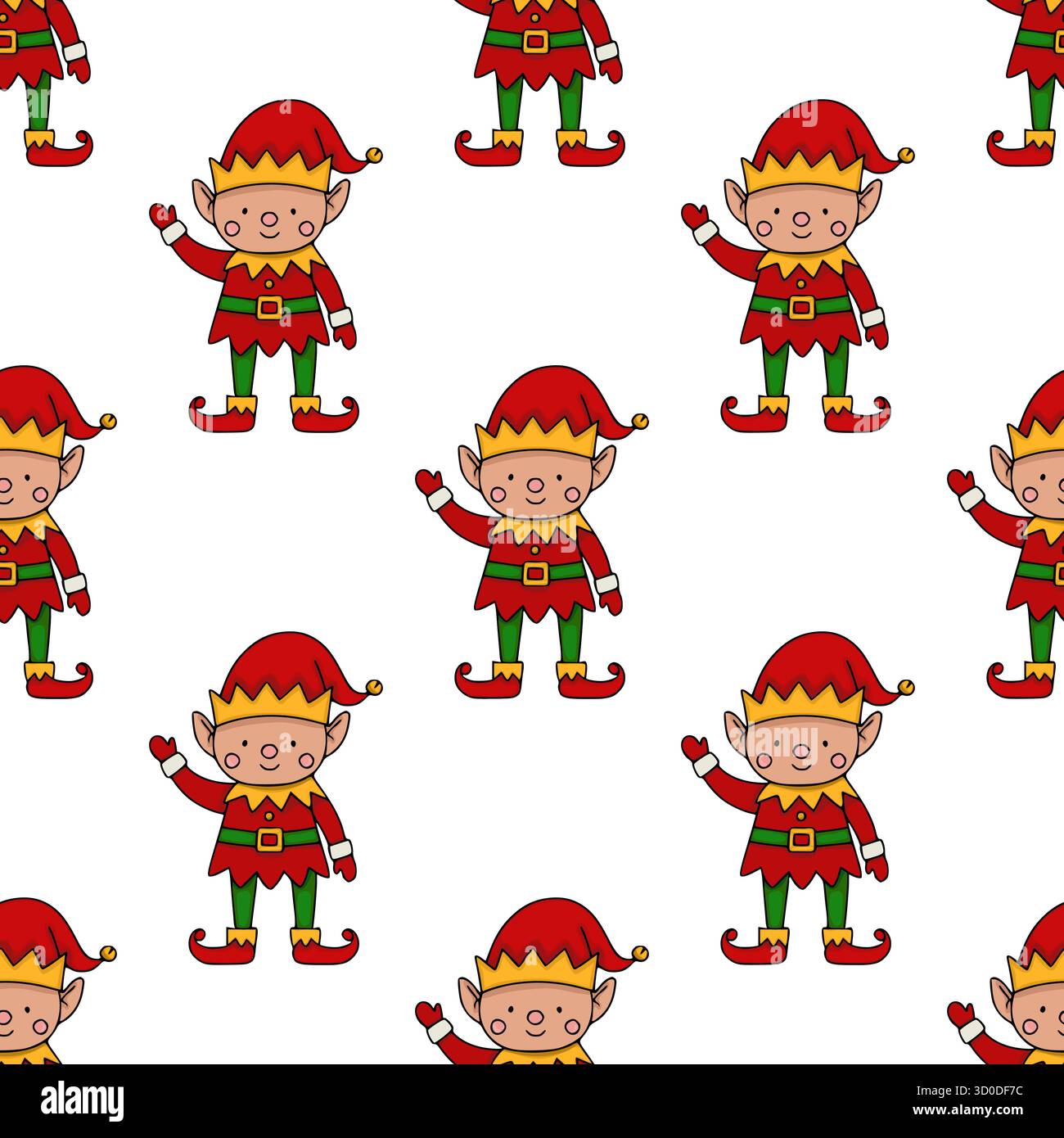 A charming vector pattern featuring playful Christmas elves in festive ...