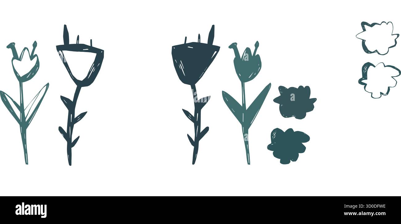 Minimal floral illustration with two hand drawn wildflowers in ...