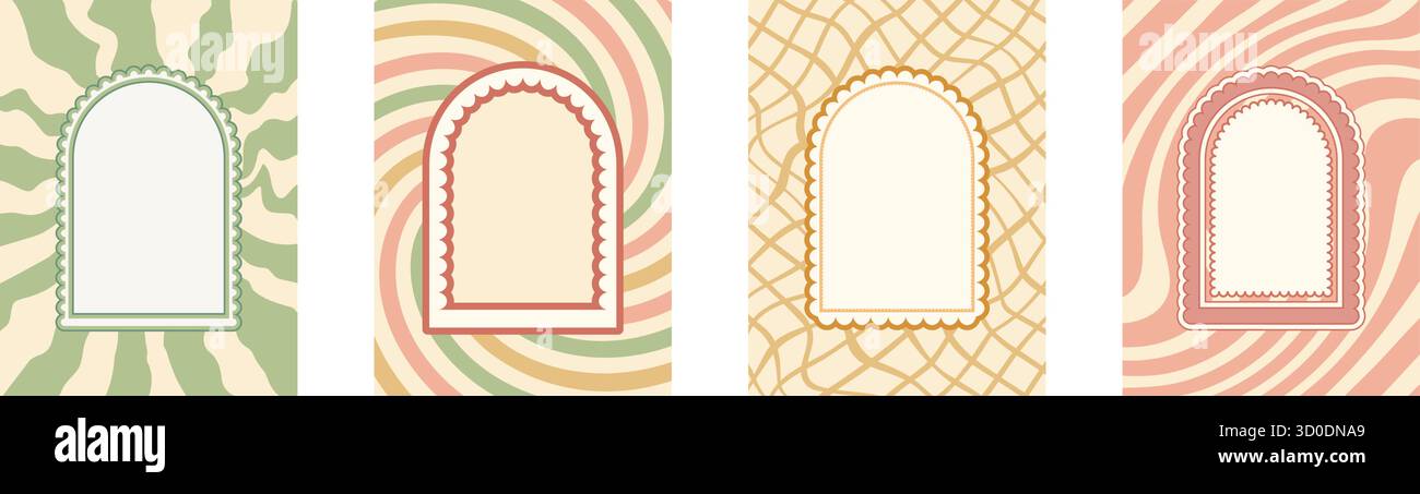 Arch scallop groovy frames banners template set. Wavy edges geometric ...