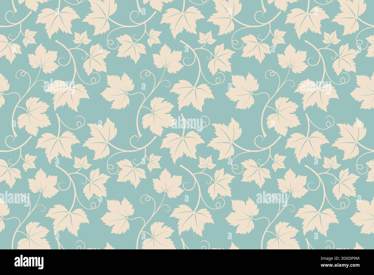 Grapevine with leaves pattern, creme vine silhouette on blue pastel ...
