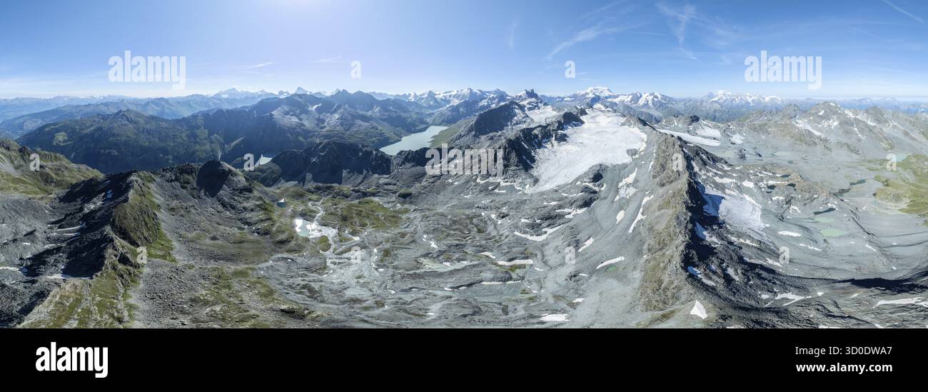 Alpine panorama, aerial view, Mont de la Blana, view of rocky mountain ...