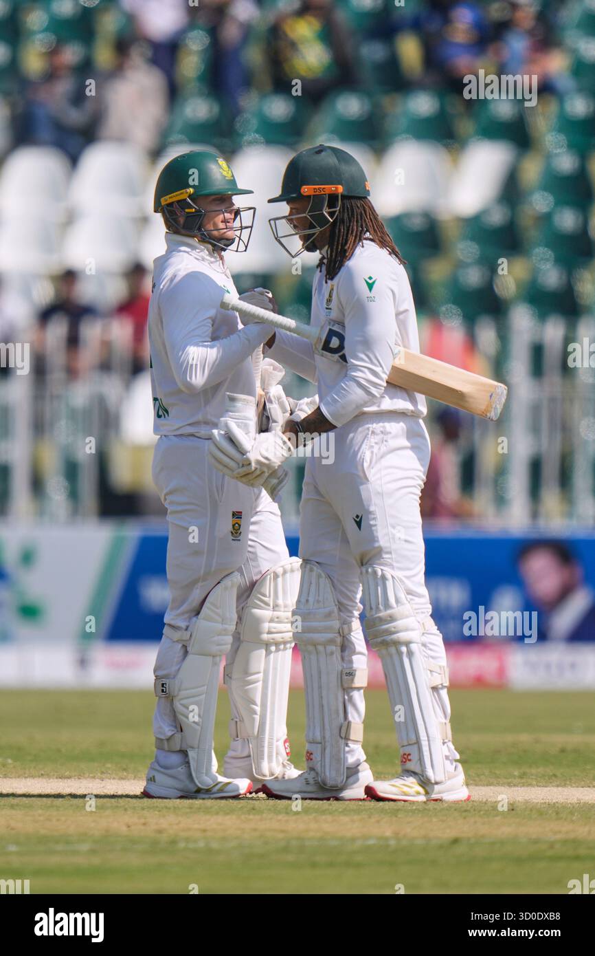 South Africa's Ryan Rickelton, left, celebrates with Tony de Zorzi ...