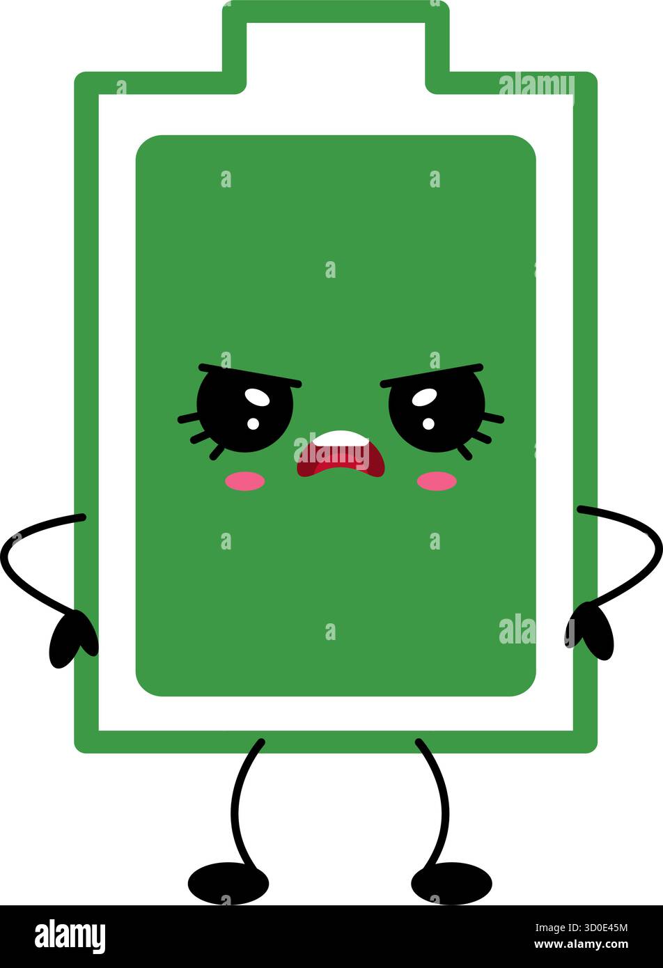 Green battery cartoon character with angry face in kawaii style. Vector ...