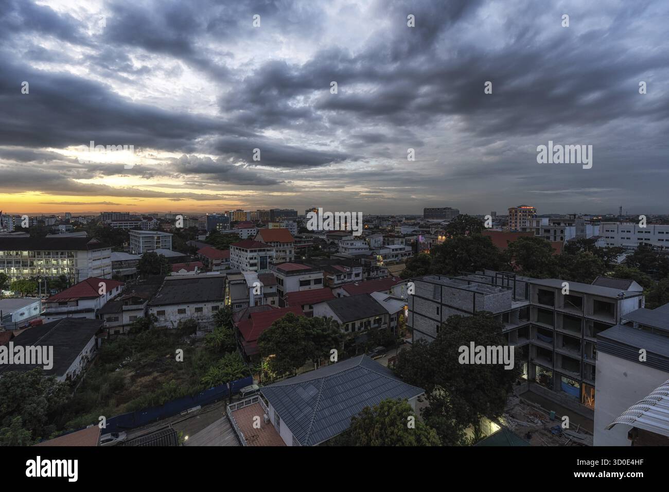 Sunset view over Vientiane City from a nearby rooftop bar. Taken in ...