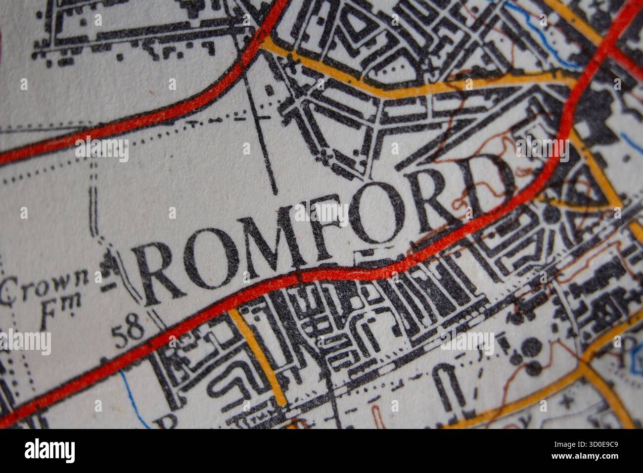Romford - United Kingdom colour atlas old fashioned vintage style cloth ...