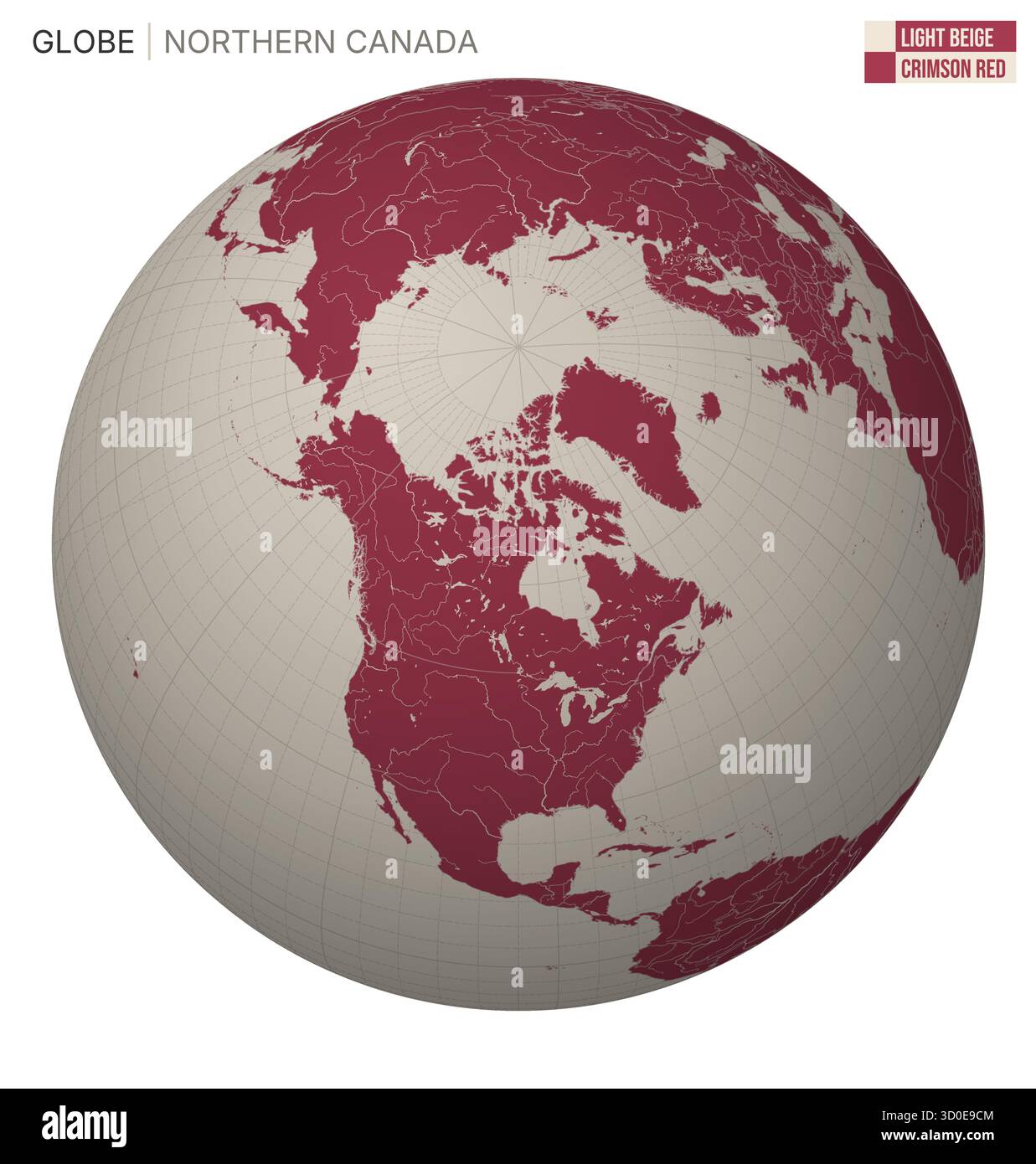 Vector Globe centered to Northern Canada. Light Beige Crimson Red ...