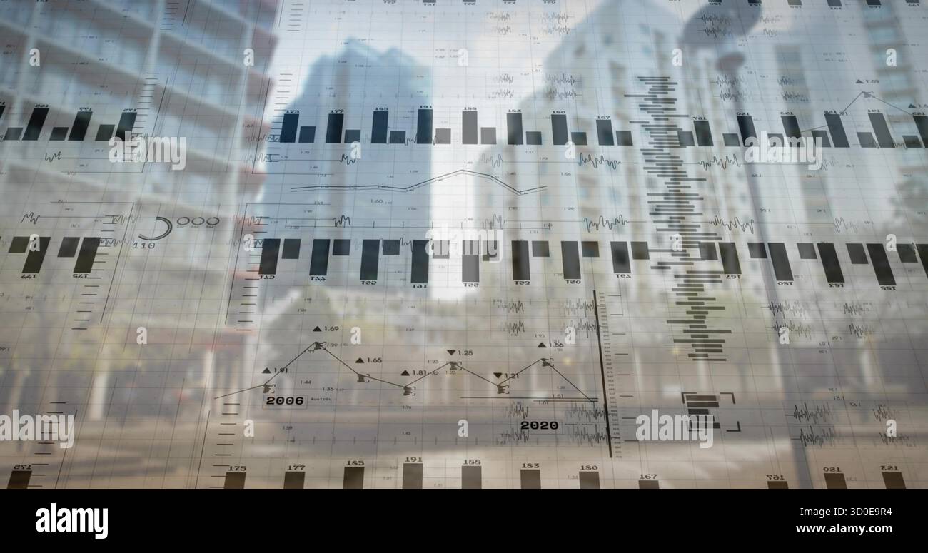 Showing financial charts covering street in financial district, with ...