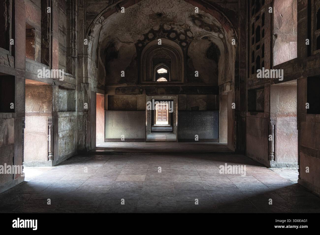 Agra fort, a historical fort, dark hallways with light through the ...