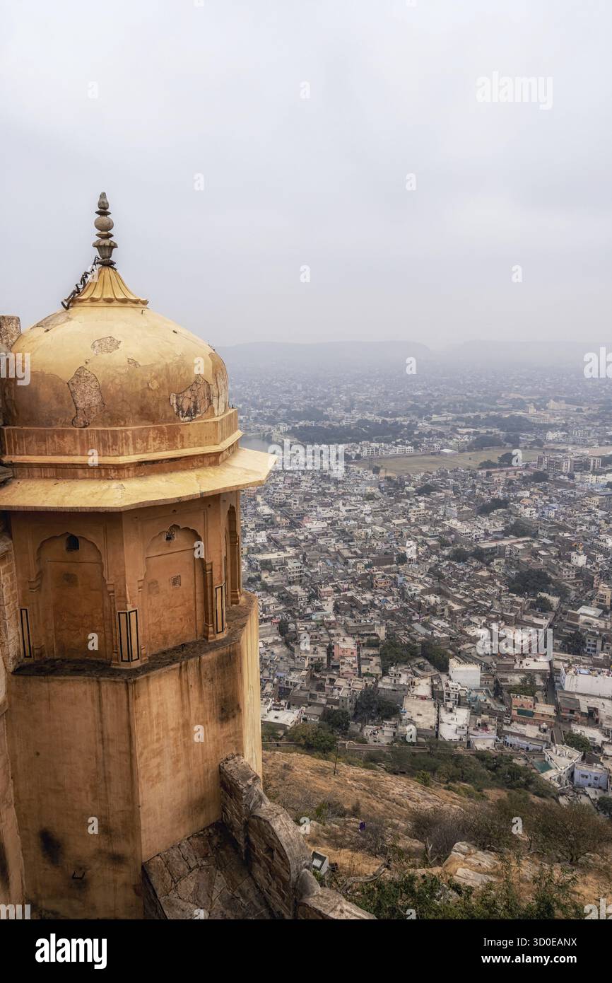 The view of jaipur city and madhavendra palace tower in Nahargarh fort ...