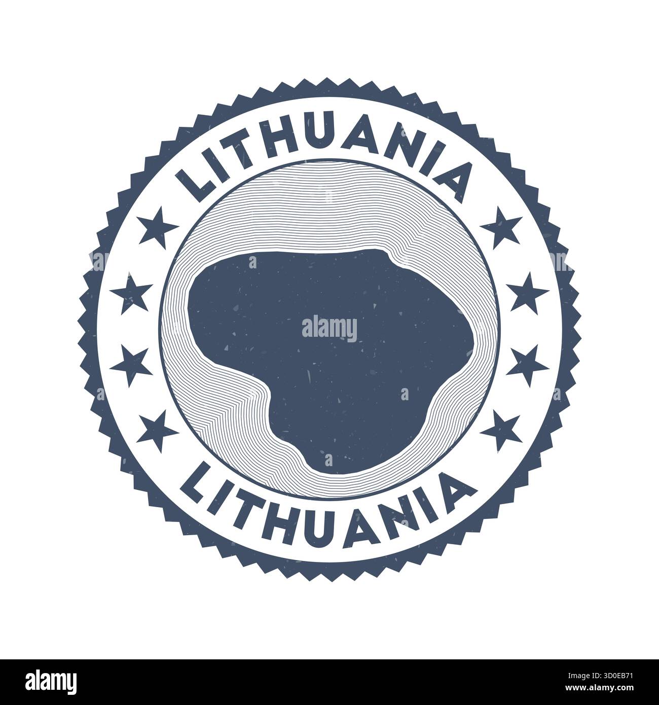 Lithuania emblem. Country round stamp with shape of Lithuania, isolines ...
