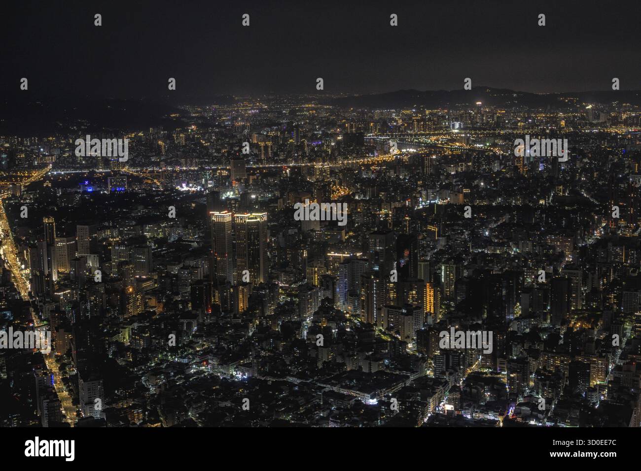 Night view of the Taipei city viewed from the taipei 101 observatory ...