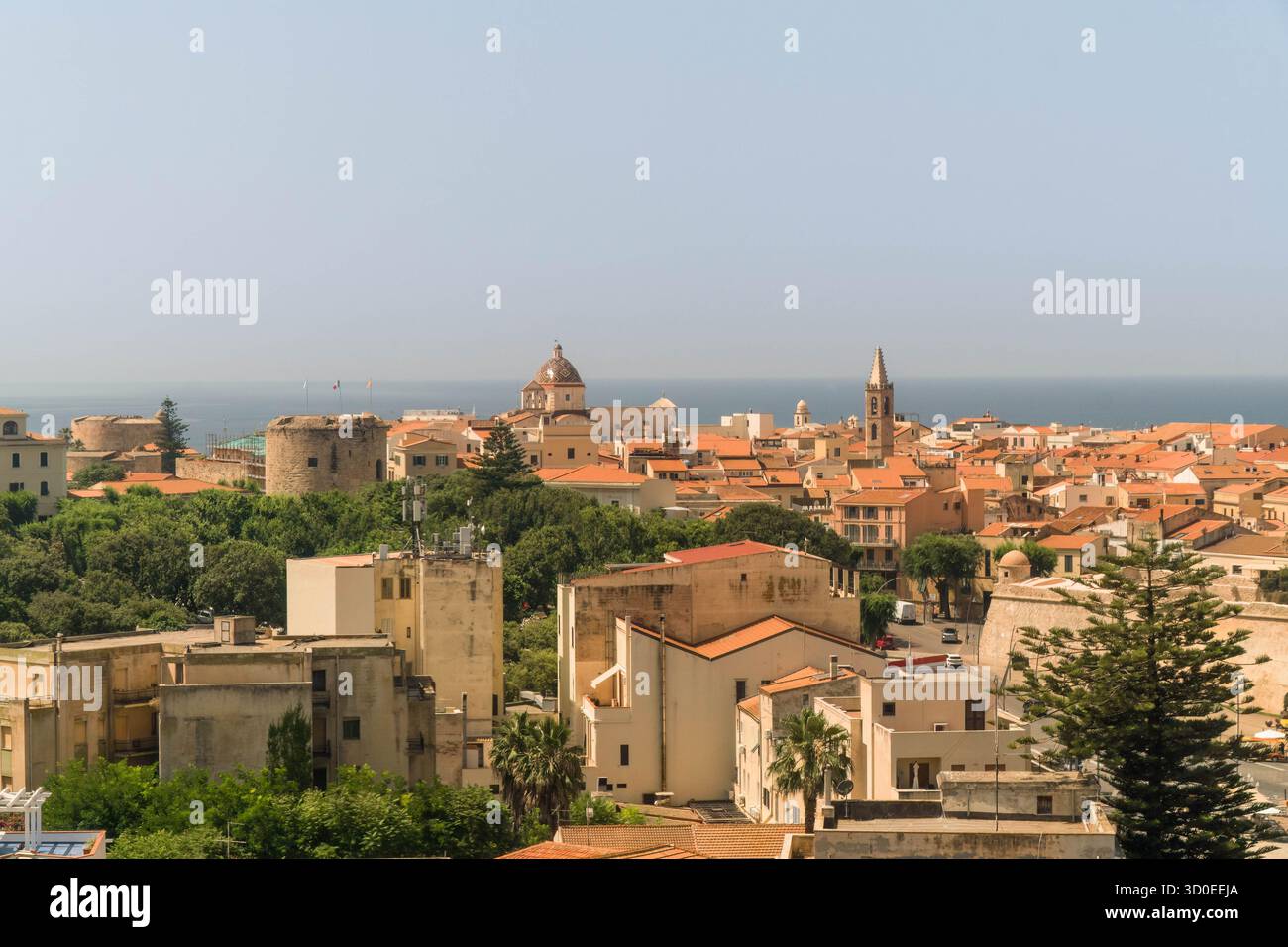 Church of St Michael dome and the terracotta roofs of Alghero Sardinia ...