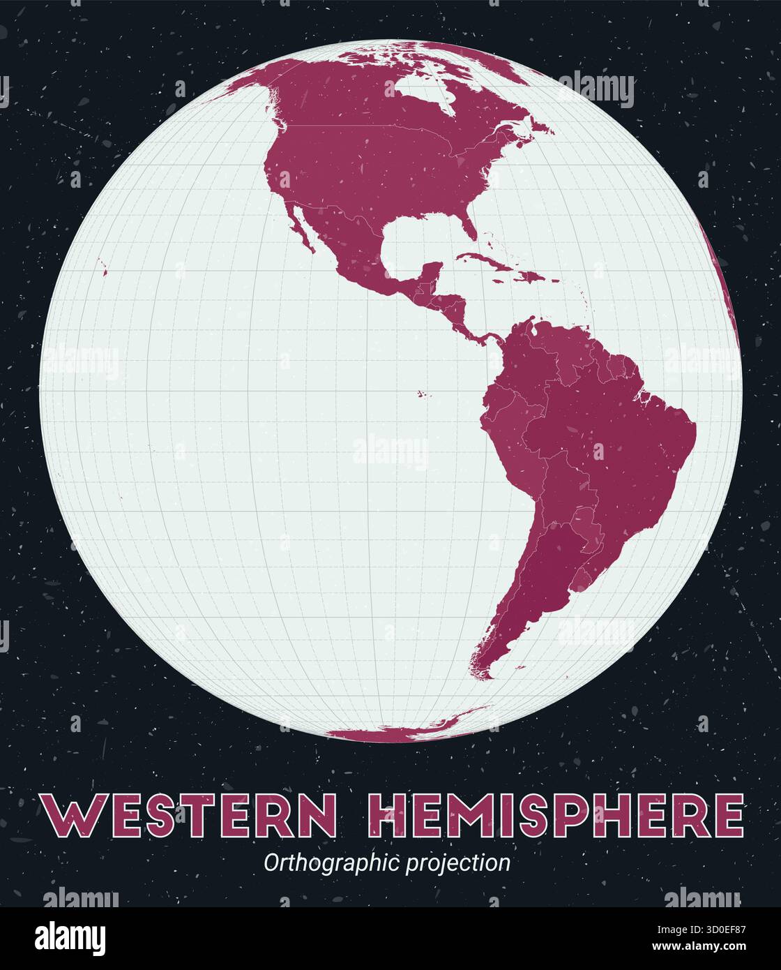 Western Hemisphere. World map. Orthographic projection centered to ...