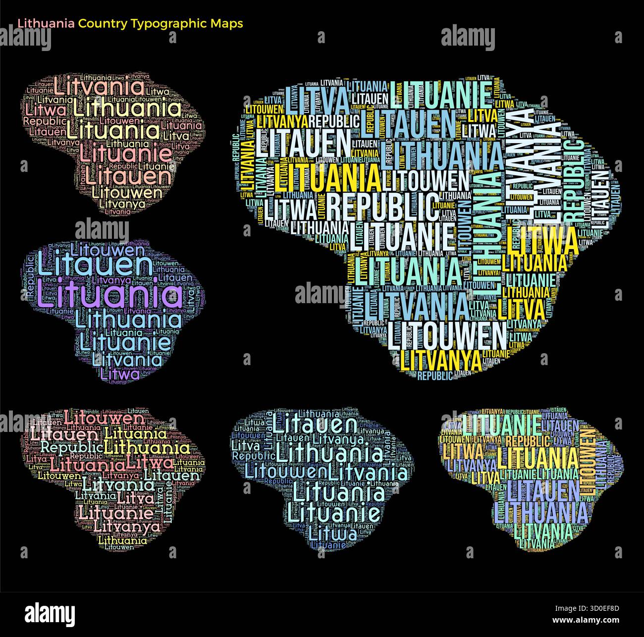 Lithuania. Set of typography style country illustrations. Lithuania map ...
