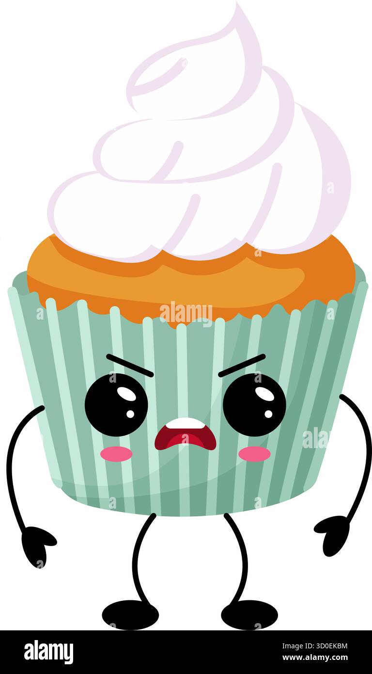 Cartoon muffin character with angry expression and cream topping ...