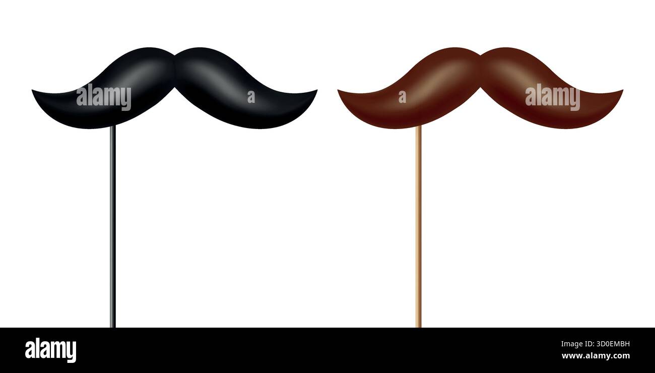 Vector Mustache Props on Sticks. Black and Brown Mustache on Stick ...