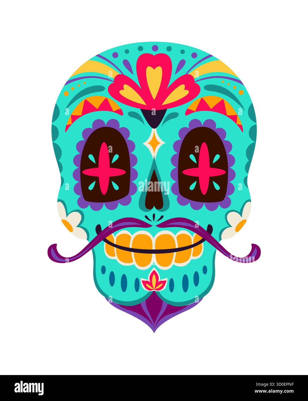 Day of the Dead holiday mustached man turquoise calavera sugar skull ...