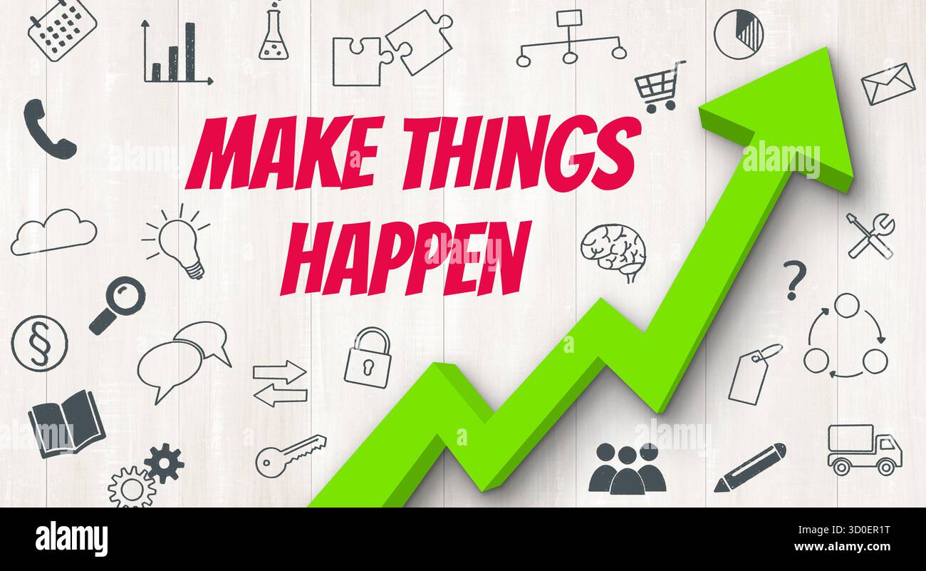 Ascending arrow with icons - Make things happen Stock Photo - Alamy
