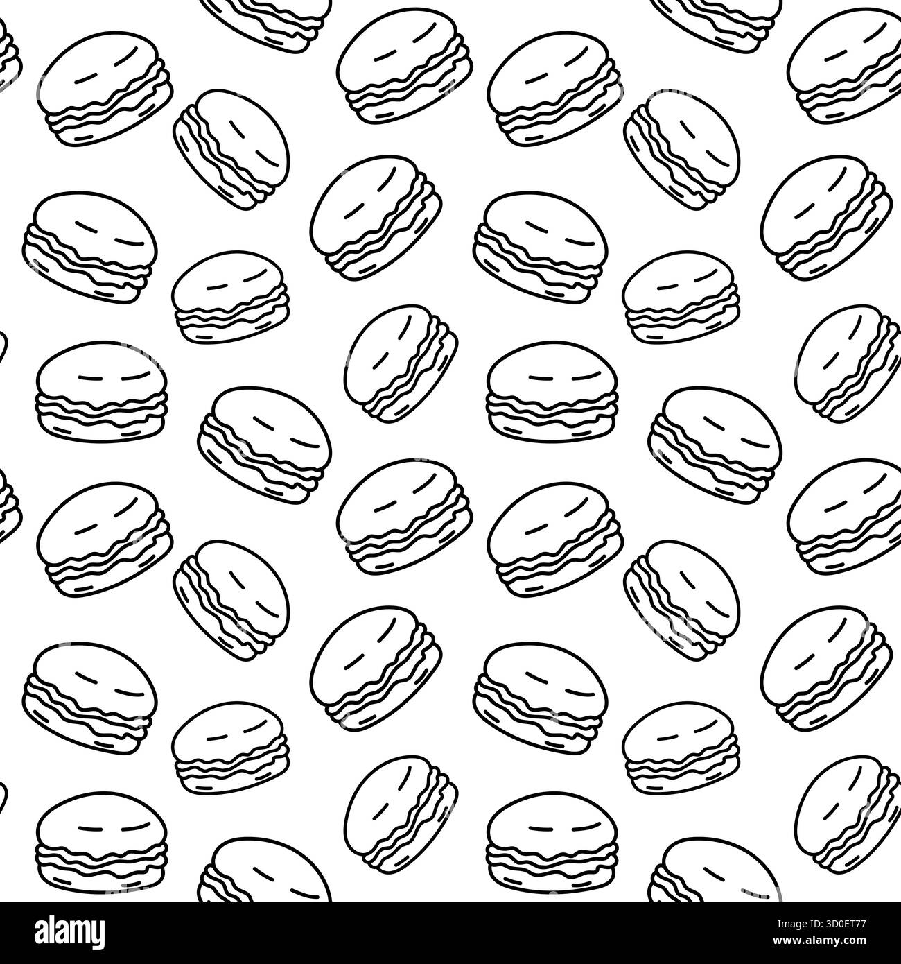 Seamless pattern of hand drawn macarons in black line art on white ...