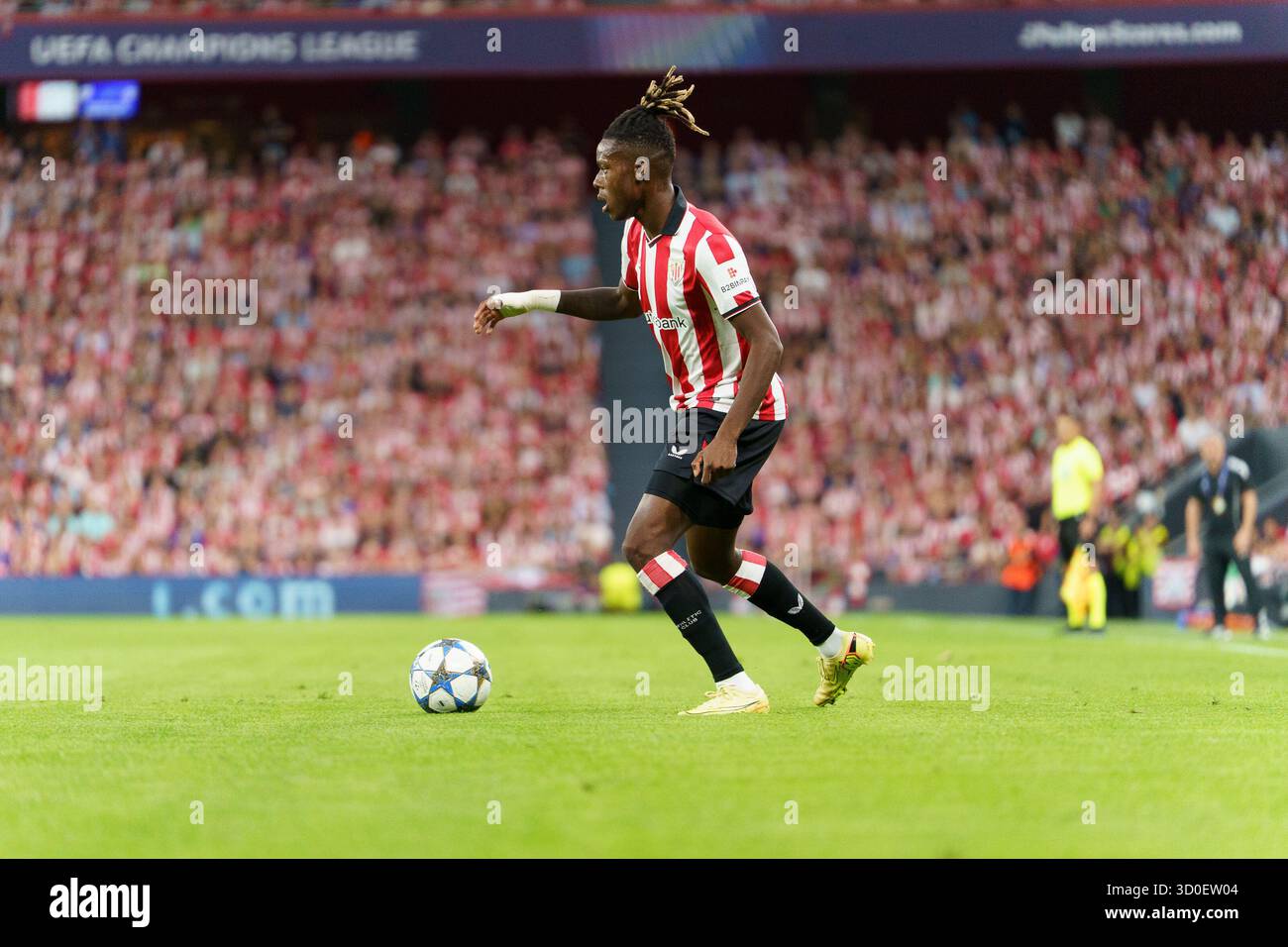 Nico Williams in action during the Champions League game between Athletic Bilbao and FK Qarabag ...