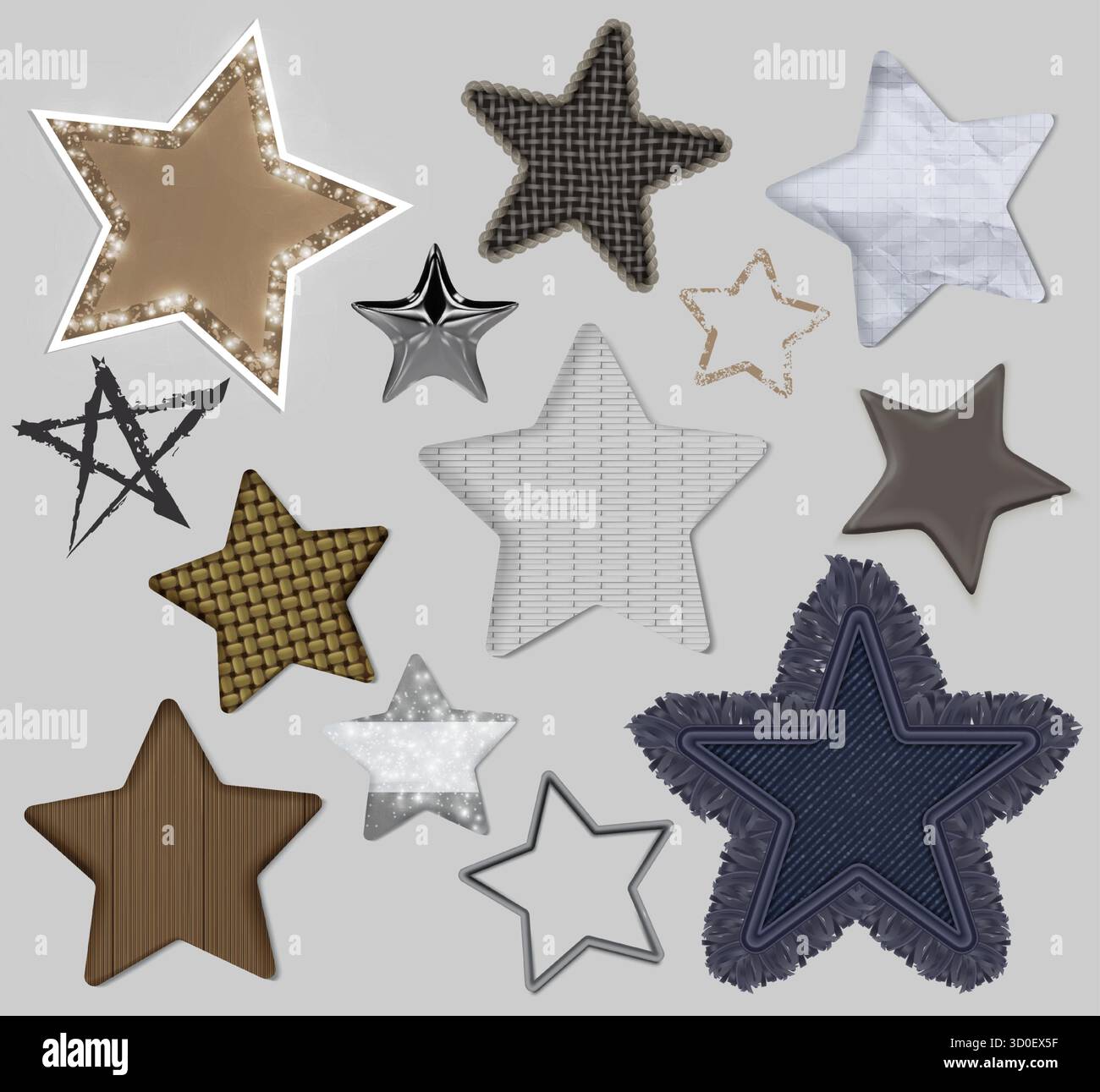 Decorative star collage collection with metallic and notebook paper ...