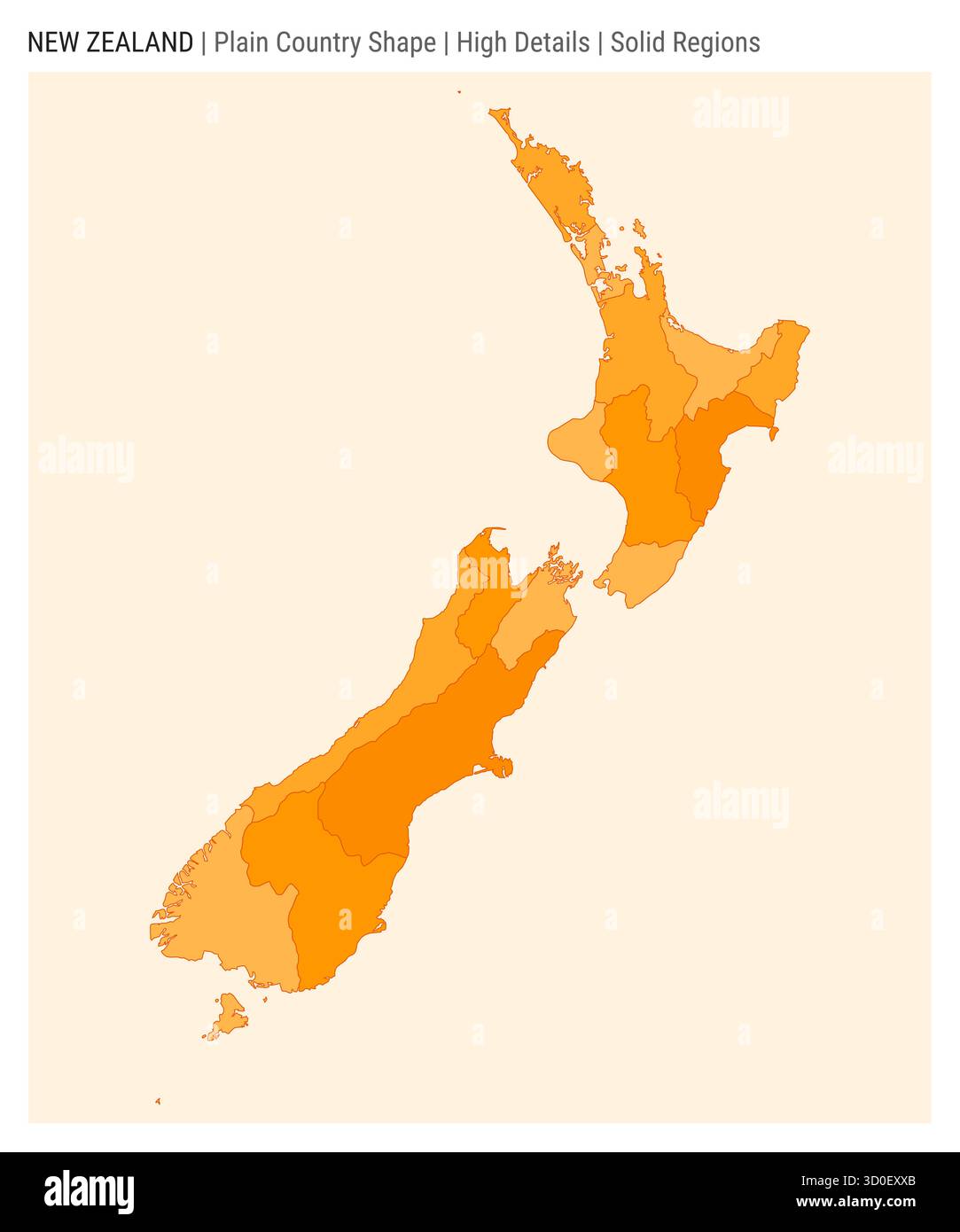 New Zealand plain country map. High details. Solid regions style. Shape ...