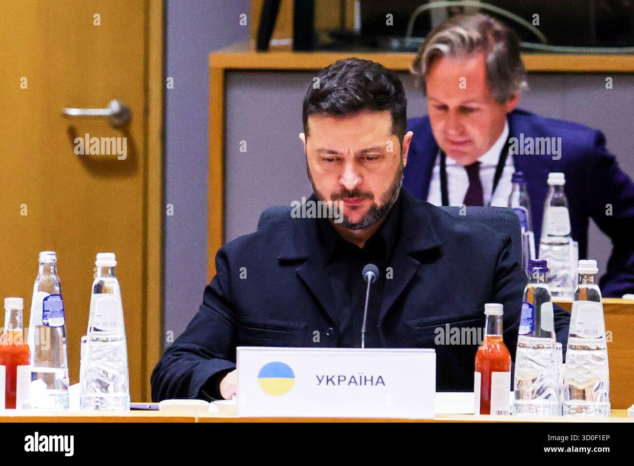 Ukraine's President Volodymyr Zelenskyy attends a round table meeting ...