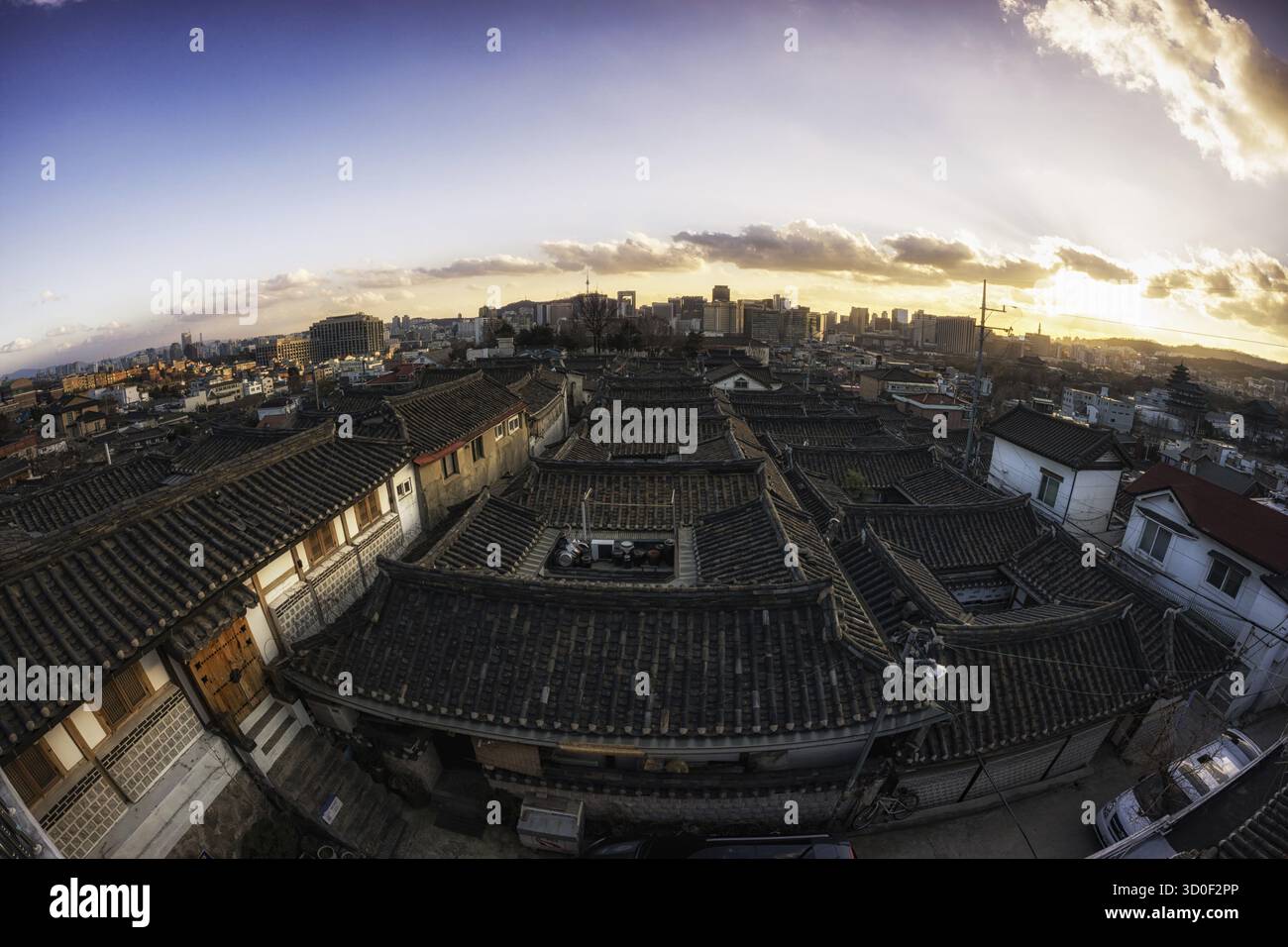 Bukchon hanok village taken at sunset in the famous bukchon observation ...