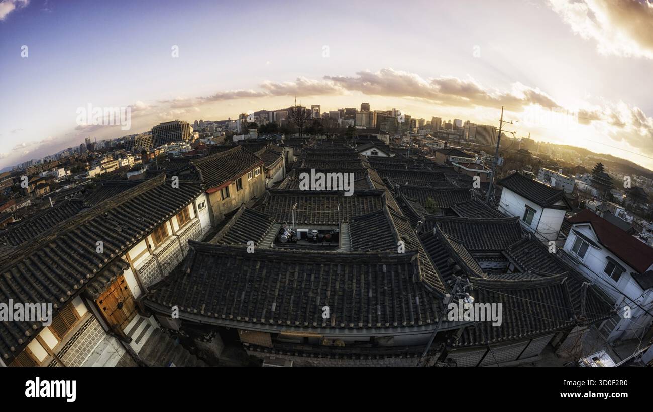 Bukchon hanok village taken at sunset in the famous bukchon observation ...