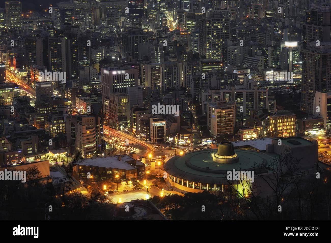 Seoul arts center taken at night with the view of the ice rink in the ...